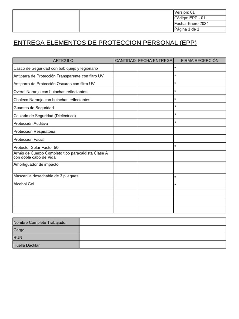 Lista de EPP para Trabajadores | PDF