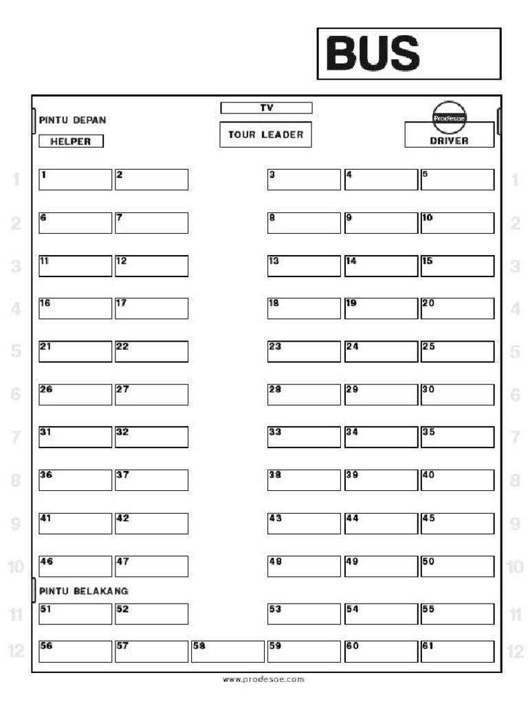 Denah Kursi Bus Pariwisata Seat 2-3 61 Kursi | PDF