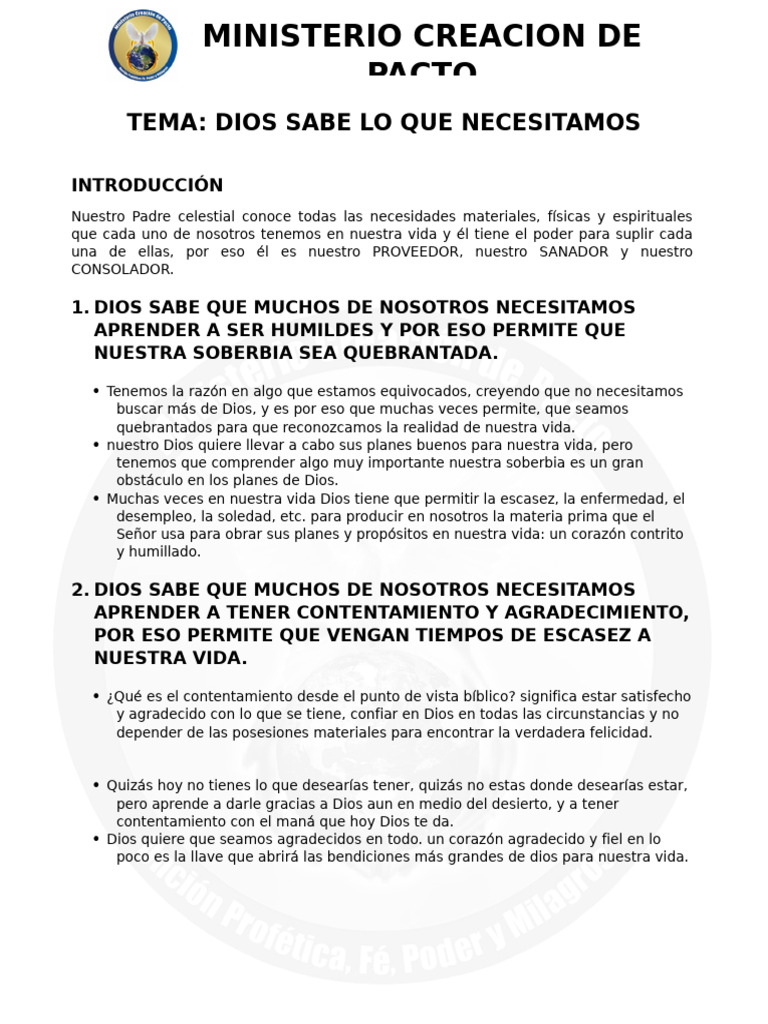 Dios Sabe Lo Que Necesitamos | PDF | Relaciones personales, crianza y ...