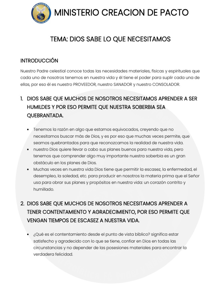 Dios Sabe Lo Que Necesitamos | PDF