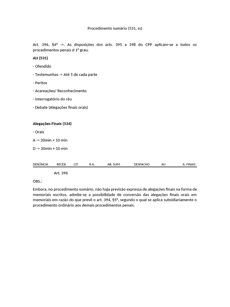 Procedimento Sumário e Procedimento Do Júri. | PDF | Justiça | Crime e ...
