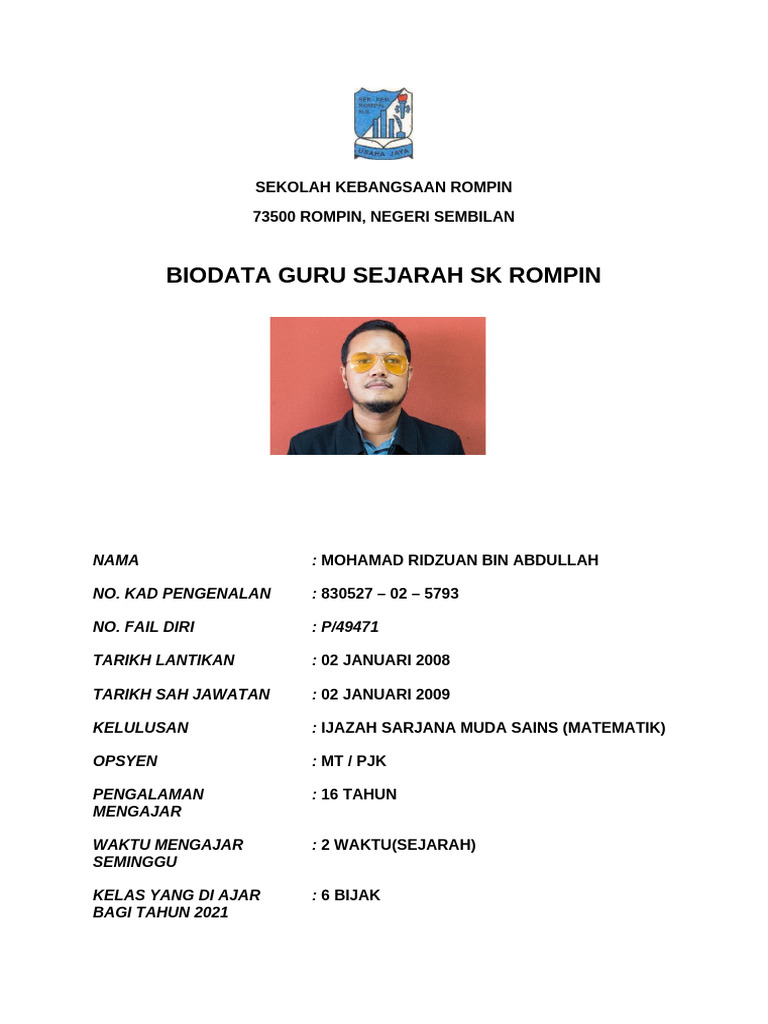 Biodata Guru Sejarah SK Rompin | PDF | Teknologi & Rekayasa