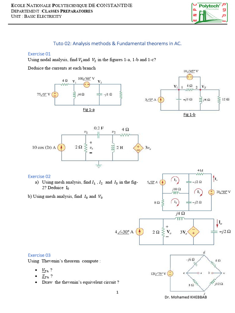 Tuto02 Circuit Analysis Methodes and Fundamental Theorems | PDF ...