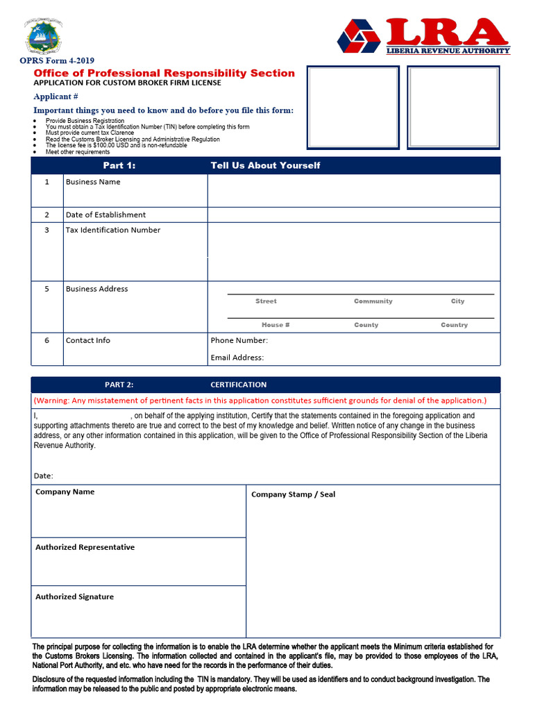 Customs Broker Firm License Application | PDF