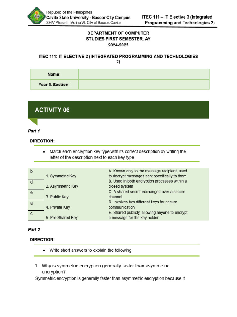 Jeremy Feliciano - ITEC 111 - Activity #6 | PDF | Public Key Cryptography | Key (Cryptography)