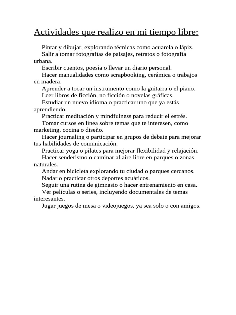 Actividades Que Realizo en Mi Tiempo Libre | PDF | Hogar, jardinería y ...