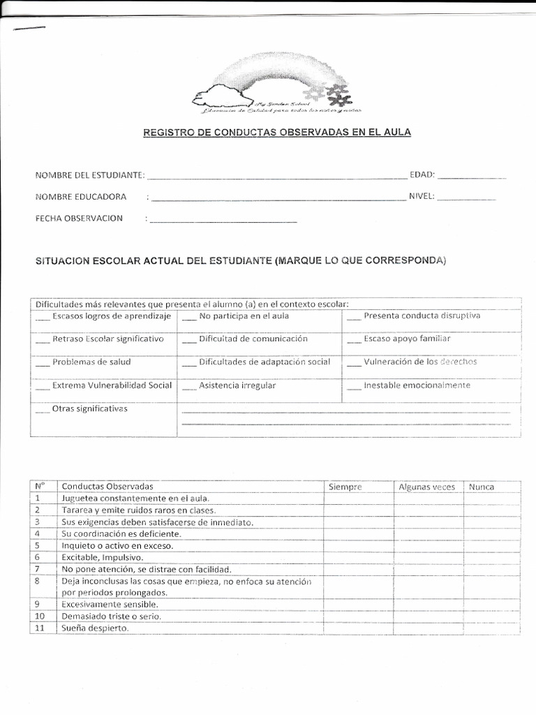 Registro de Conductas Observadas en El Aula | PDF