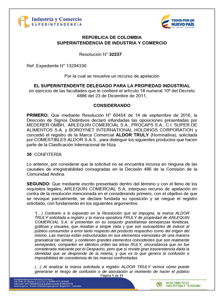 Apelación marca ALDOR TRULY en Colombia | PDF | Marca comercial | Marca