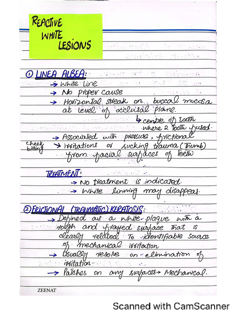 Reactive White Lesions With Diagrams-ZAI | PDF