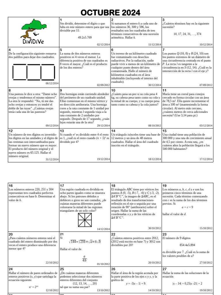 Calendario Matematico Octubre 2024 | PDF | Triángulo | Geometría euclidiana
