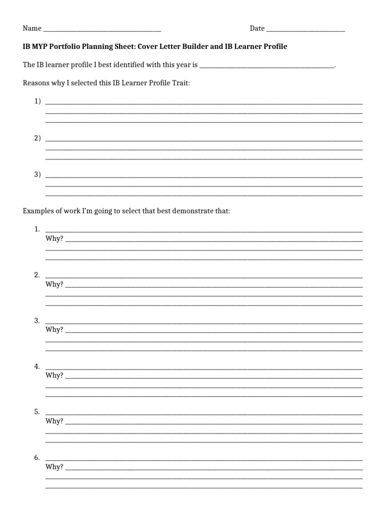 IB MYP Portfolio Planning Sheet - Cover Letter Builder and IB Learner ...