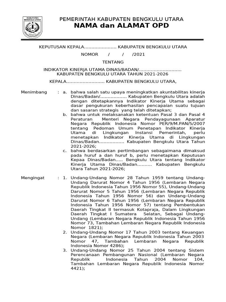 Contoh Draft SK IKU OPD | PDF