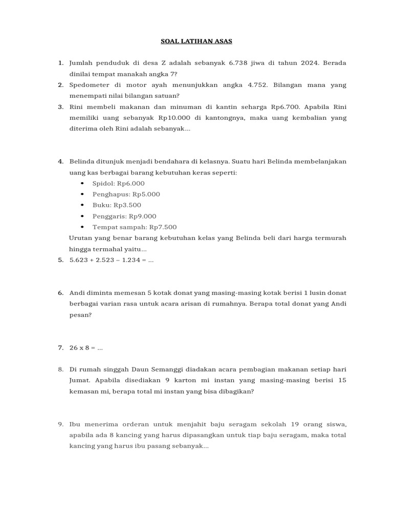 Soal Latihan Asas MTK 1 | PDF