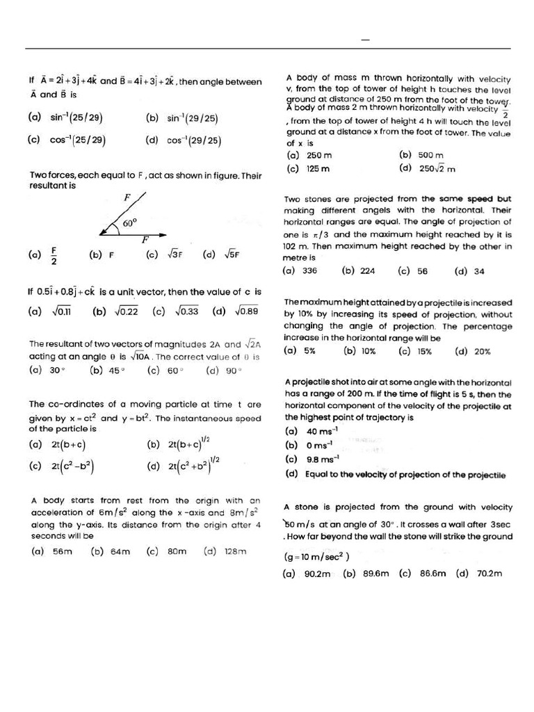 Motion in 2d HW Sheet | PDF