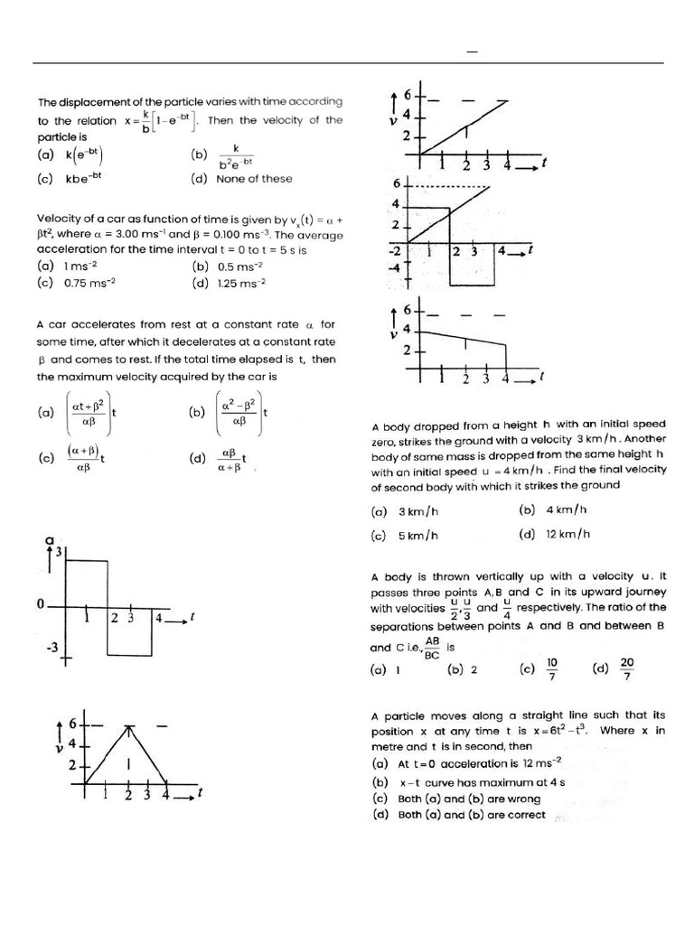 Motion in Straight Line HW SHEET | PDF