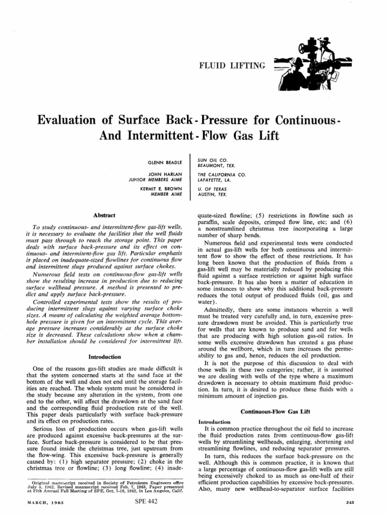 Surface Back-Pressure in Gas Lift Systems | PDF | Pressure | Flow ...