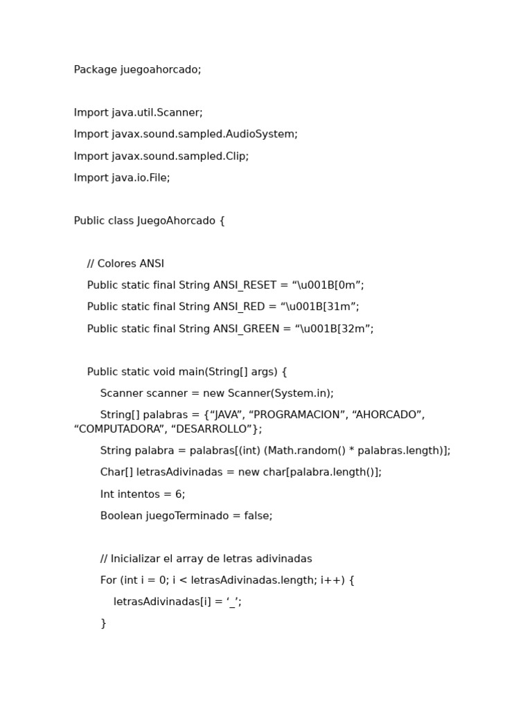 Código Java para Juego Ahorcado | PDF | Programación de computadoras | Ingeniería de software
