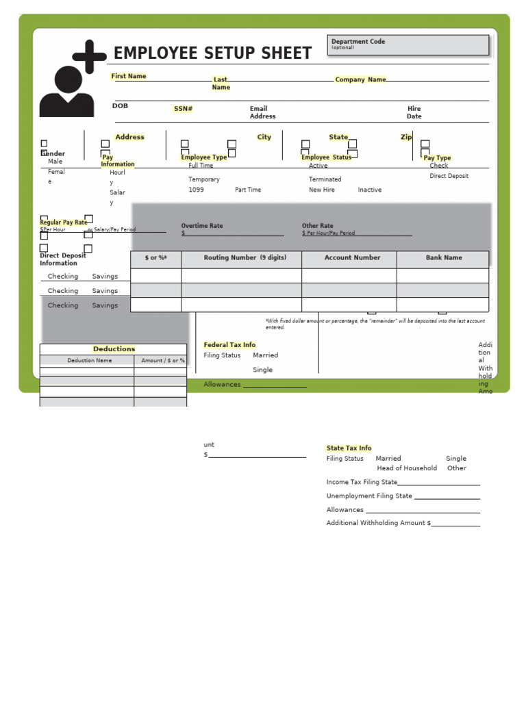 Employee Setup (Fillable) | PDF | Public Finance | Business