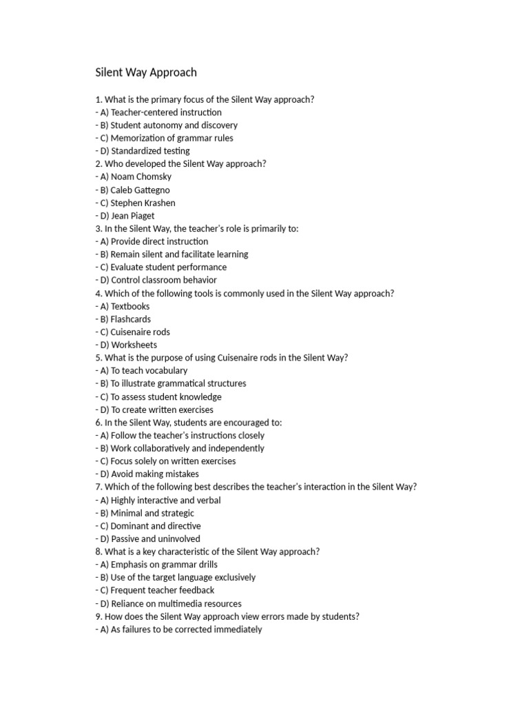 Understanding the Silent Way Approach | PDF | Linguistics | Cognitive ...