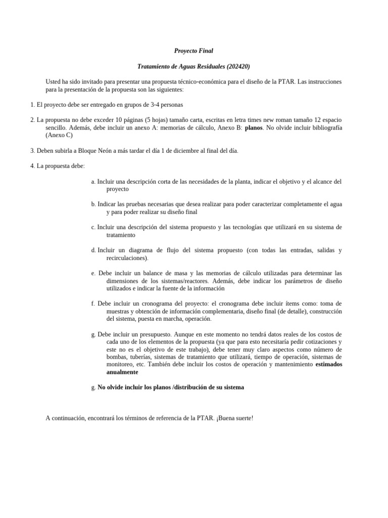 Poryecto Final 202420 | PDF | Tratamiento de aguas residuales | Diseño