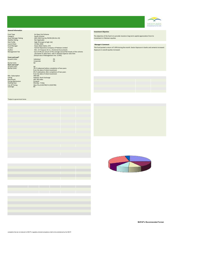 MCB Pakistan Stock Market Fund | PDF | Investing | Financial Markets