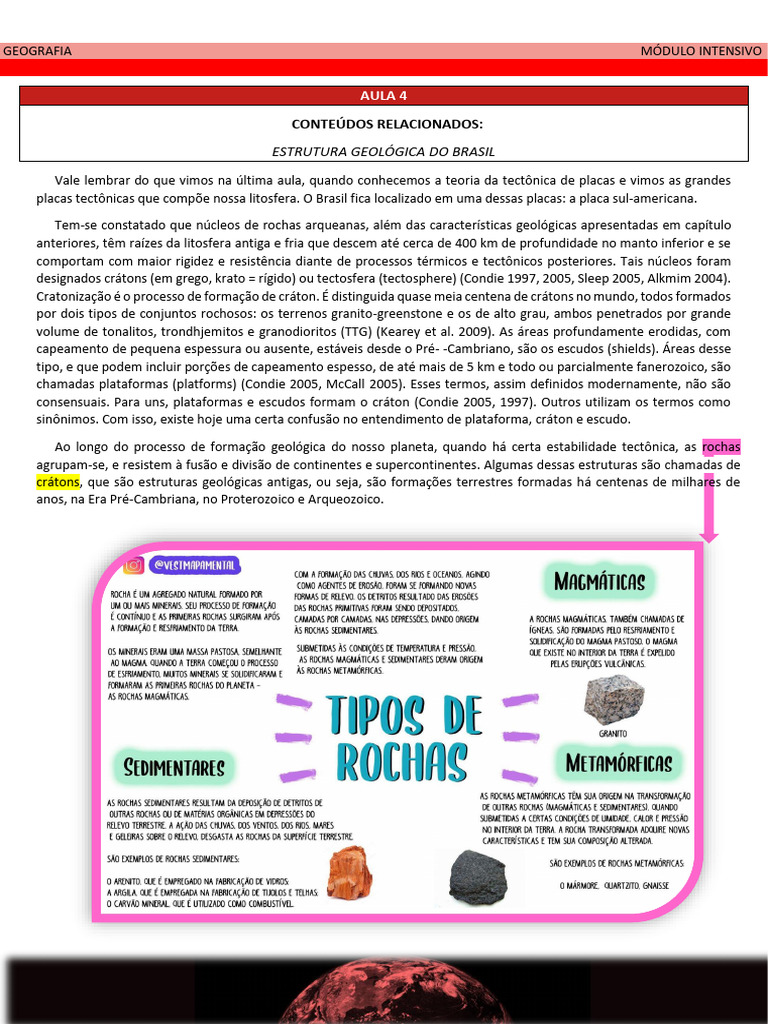 Estrutura Geológica do Brasil: Crátons e Plataformas | PDF | Rochas ...