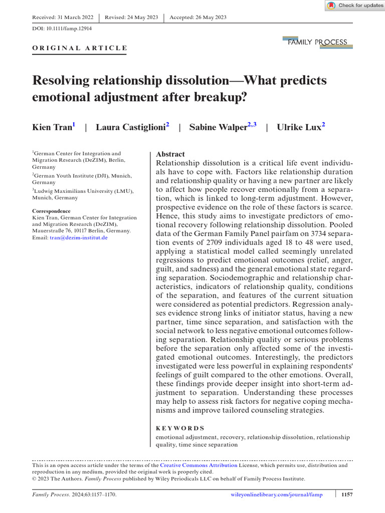 Family Process - 2023 - Tran - Resolving relationship dissolution What predicts emotional ...