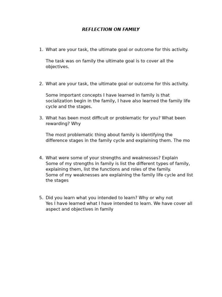 Family Reflection: Challenges & Learnings | PDF | Self-Improvement | Wellness