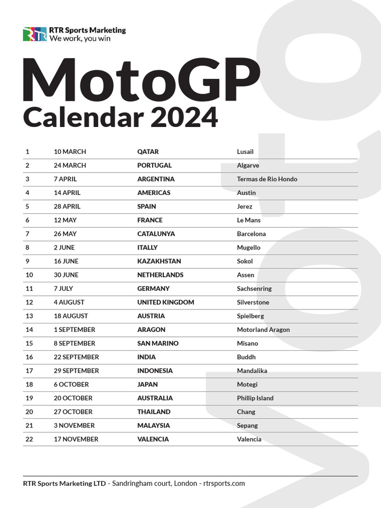 Motogp: Calendar 2024 | PDF