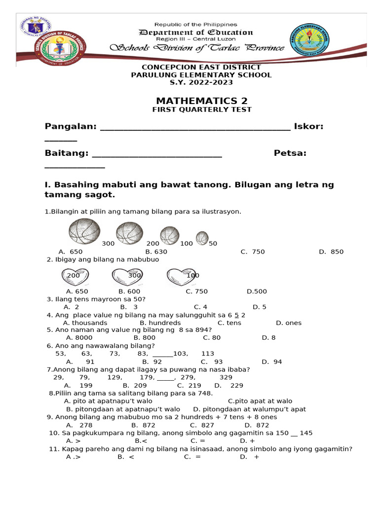 PT - Math 2 - Q1 | PDF