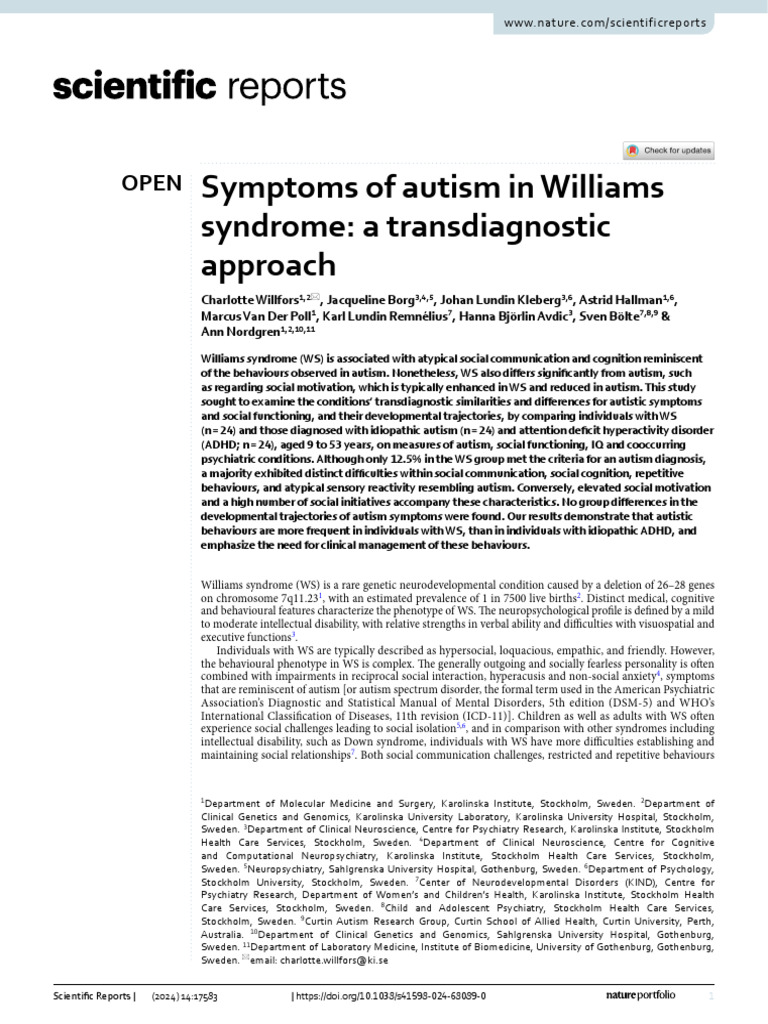Autism Symptoms in Williams Syndrome | PDF | Autism Spectrum ...