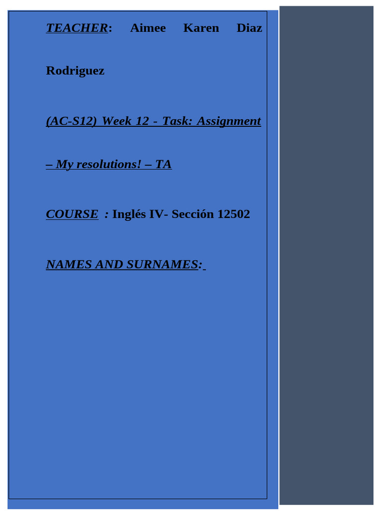 (AC-S12) Week 12 - Task Assignment - My Resolutions! - TA | PDF | Lifestyle