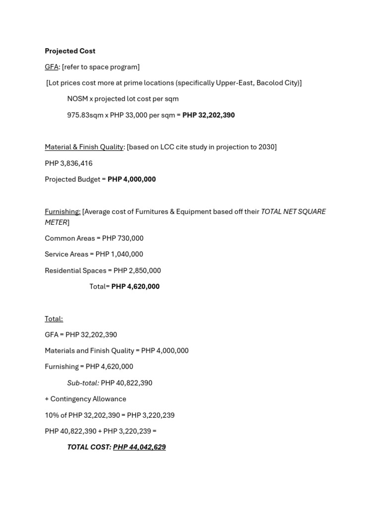 Projected Design Cost, Final | PDF