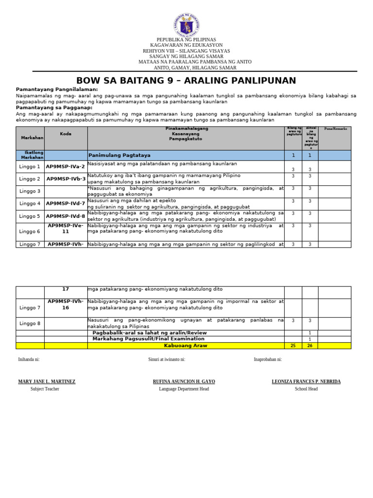 Q-4 Bow Sa Ap 9 | PDF