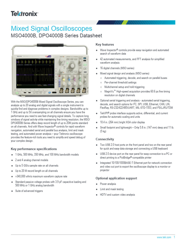 MSO4000 DPO4000 Mixed Signal Oscilloscope Datashee-2308128 | PDF | Usb ...