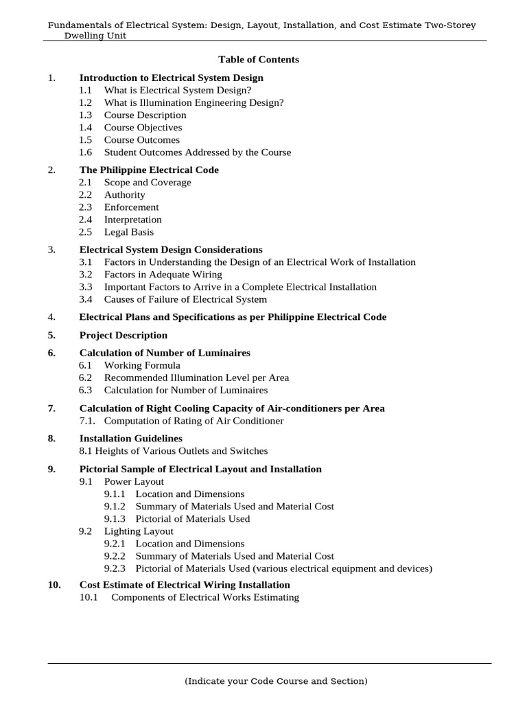 DwellingUnit Sample TOC 12august | PDF | Electricity | Lighting
