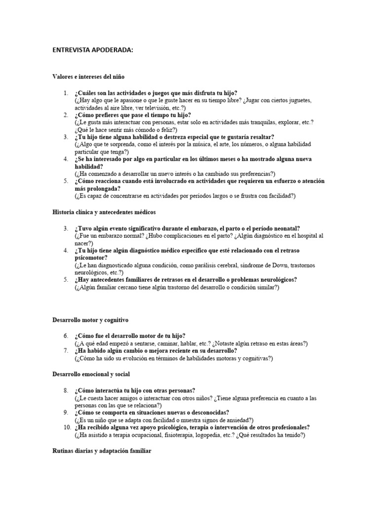 Entrevista Apoderada | PDF | Neurología | Comportamiento