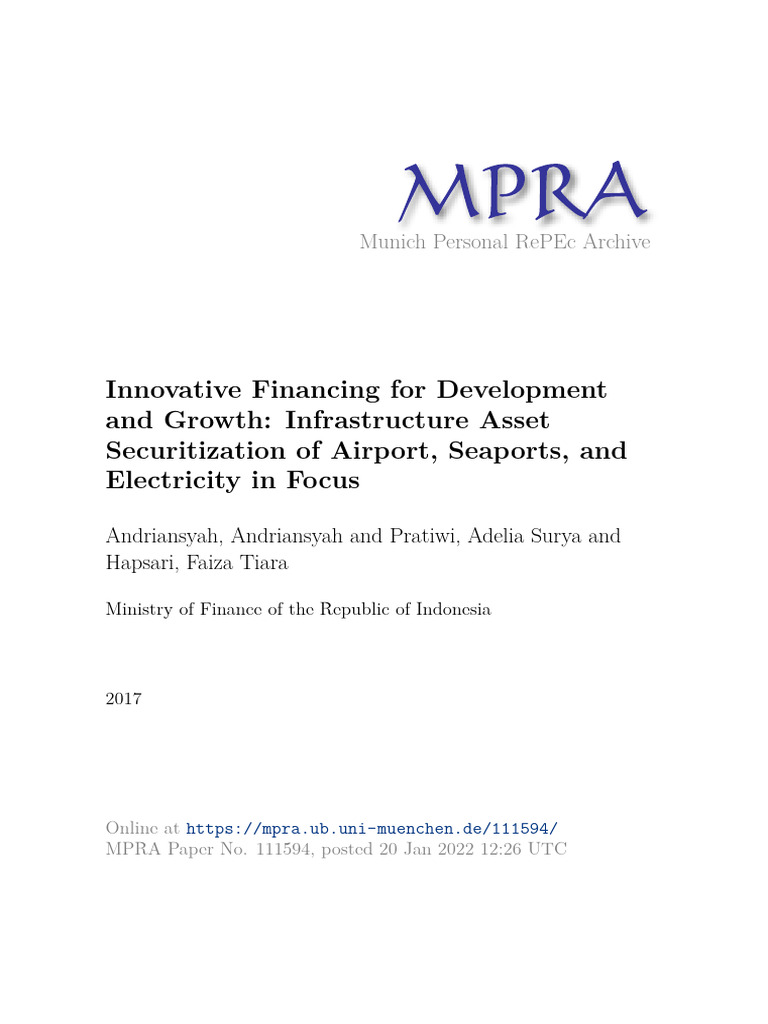Innovative Financing For Development and Growth-Infrastructure Asset ...