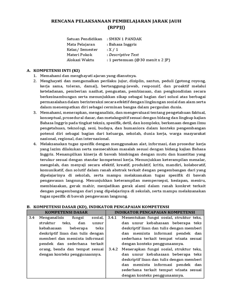 RPPJJ 3.4 Descriptive Text - Shinta Sulastuti Putri - Pbi - 20 | PDF