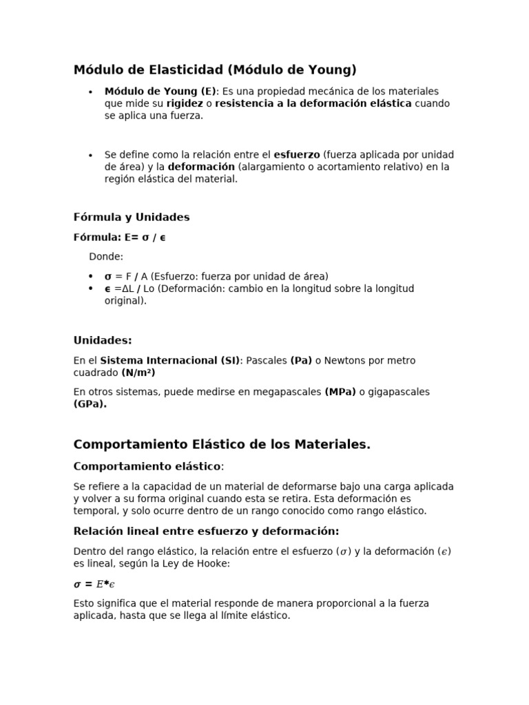 Módulo de Elasticidad (Modulo de Young) | PDF | Pascal (Unidad ...