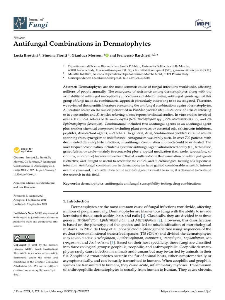 Antifungal Combinations in Dermatophytes | PDF
