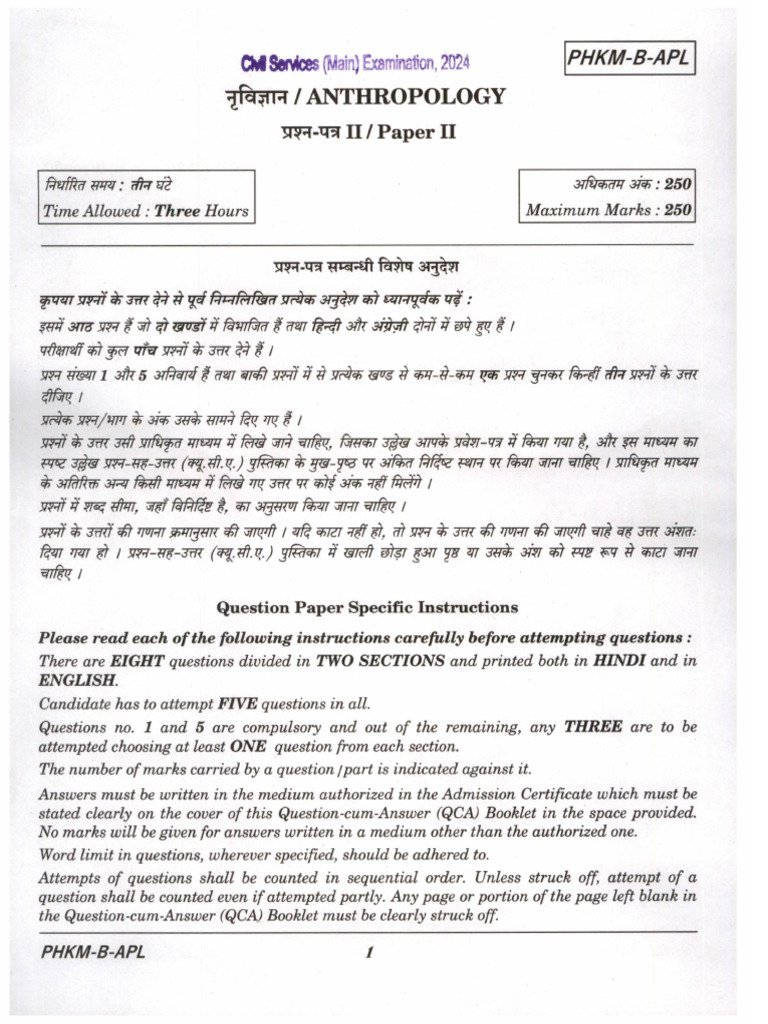 QP CSM 24 Anthropology Paper Ii 0310249 | PDF
