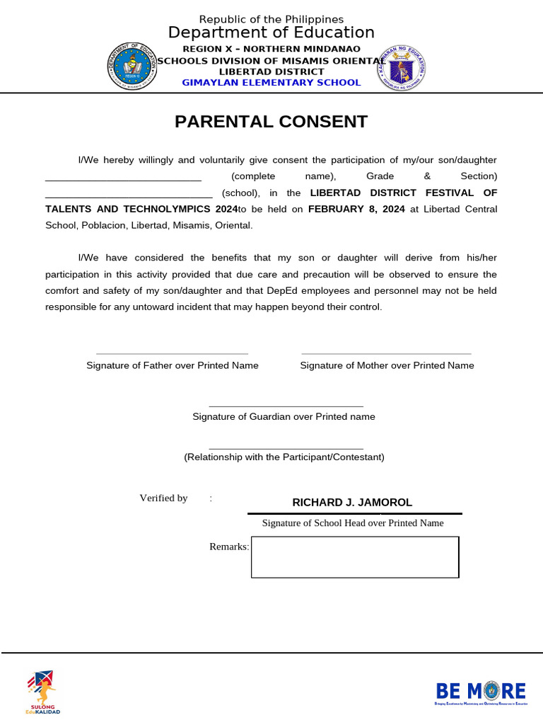 Parental Consent SPED DFOT | PDF