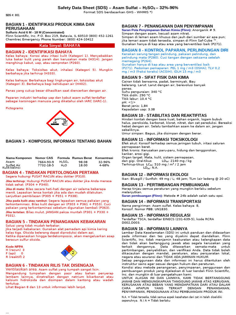 MSDS Asam Sulfat | PDF