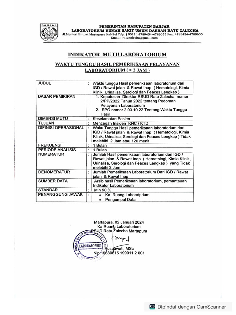 Indikator Mutu Lab | PDF
