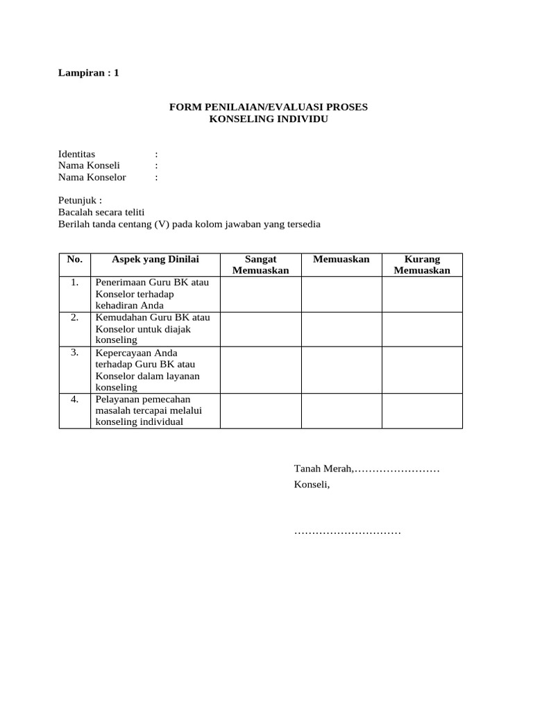 Lampiran Form Penilaian Proses Konseling | PDF | Seni