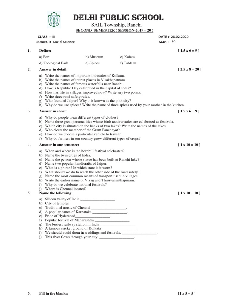 Class 3 English Annual Exam Paper 2025 | PDF | Moon | Earth