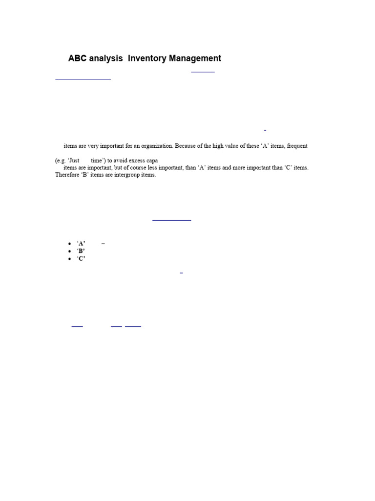 ABC Analysis for Inventory Control | PDF | Logistics | Supply Chain ...