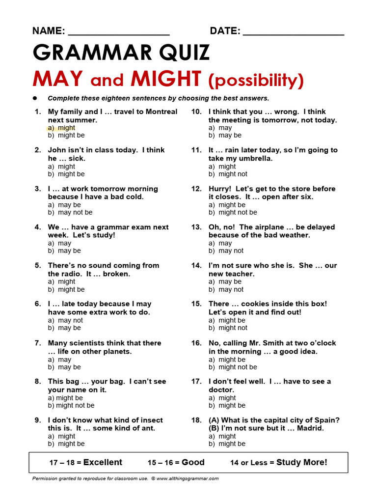 may and might worksheet | PDF