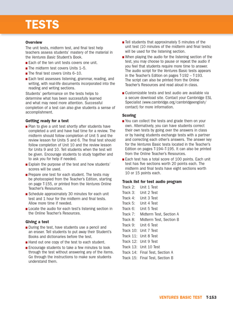 Ventures Basic Tests Guide | PDF